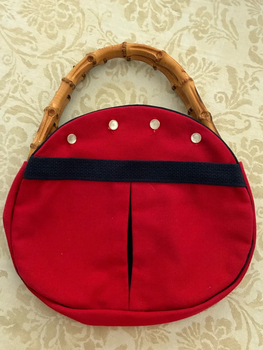 Delanthe | Bags | Delanthe Bermuda Bag Purse Bamboo Handles Red Navy ...